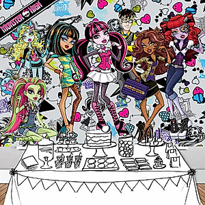 Monster High School Backdrop Wall Banner Decorating Kit Birthday Party Supplies Grils Birthday Decoration for Kids Background Banner 7x5Ft