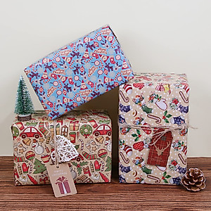 Aimyoo Kraft Christmas Wrapping Paper Jumbo Roll, Christmas Stockings Candy Canes Gloves Designs, Kids Xmas Gift Wrap Paper 17 in x 32 ft