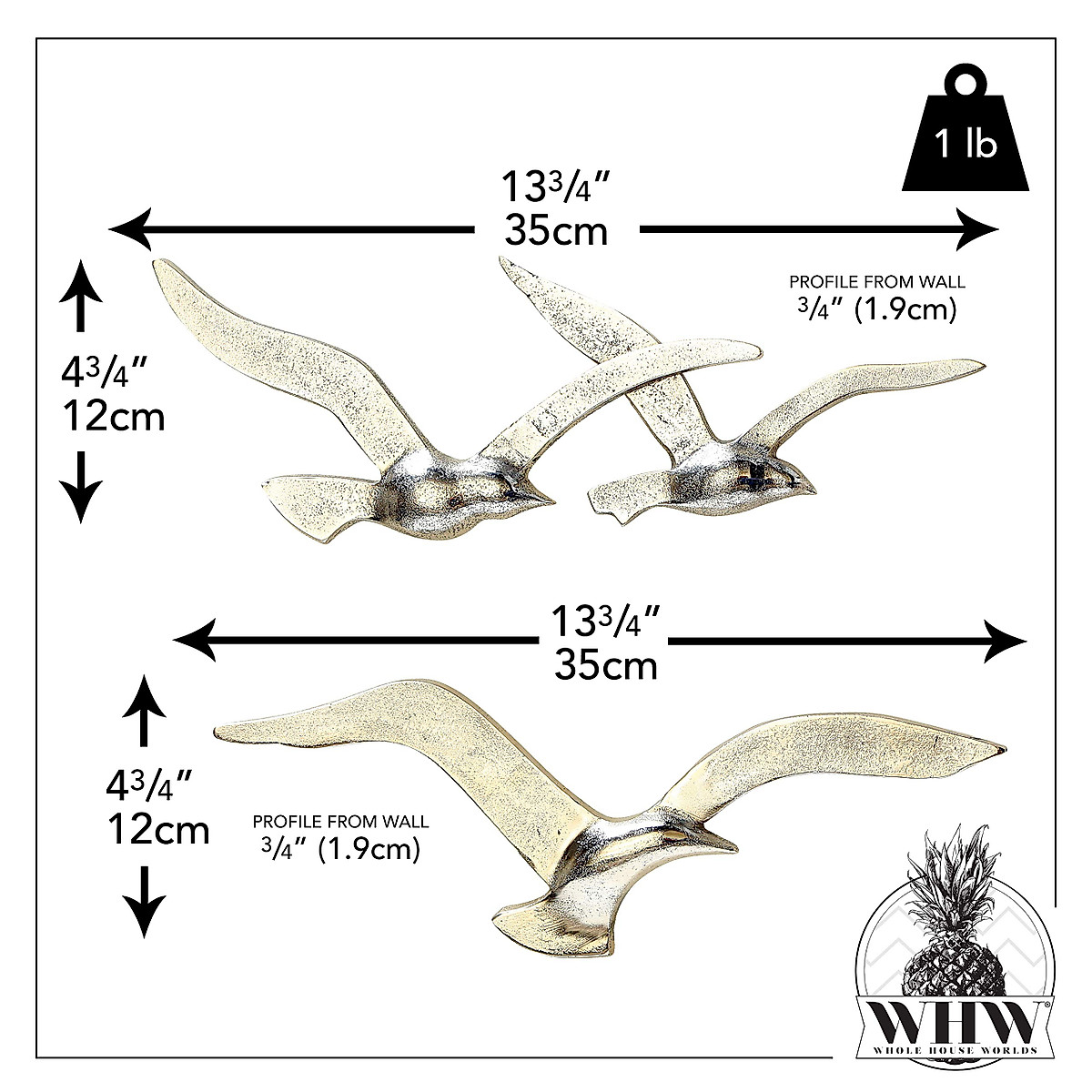 WHW Whole House Worlds Americana Flying Birds Metal Wall Decor Art, Handcrafted, Cast of Fine Silver Aluminum, Bas-relief, 15.25 Inches Wide and 13.25 Inches Wide