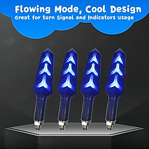 GKmow 4 PCS 12V LED Motorcycle Turn Signals Light, Motorbike Universal Y Shape Flowing Indicator Lights, Daytime Running Light for Motorcycle Motorbike Scooter Quad Cruiser Off Road (Blue)
