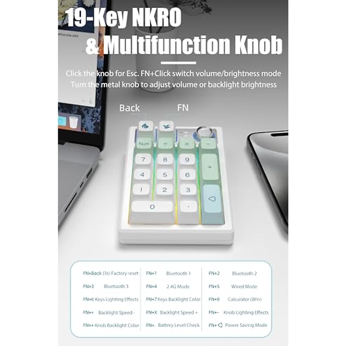 TISHLED Gasket Creamy Mechanical Numpad Programmable Macro Keypad Wireless 2.4G/Bluetooth 5.0/Wired USB-C RGB Backlit Hot Swappable Number Pad Rechargeable Numeric Keyboard Metal Knob for Win/Mac