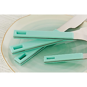 ANNOVA Silverware Set 20 Pieces Stainless Steel Cutlery Color Block Handle Modern Style Flatware - 4 x Dinner Knife; 4 x Dinner Fork; 4 x Salad fork; 4 x Dinner Spoon; 4 x Dessert Spoon (Turquoise)
