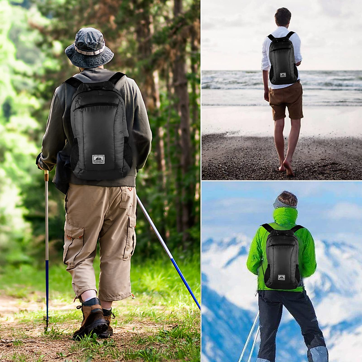 Cslehel Hiking Backpack，Lightweight Water Resistant Daypack， Foldable Camping Hiking Travel Sports Bag for Men Women (black)