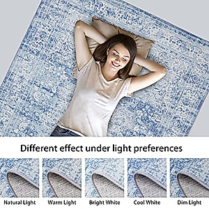 ROYHOME Area Rug 8' x 10' Machine Washable Persian Rug Traditional Abstract Rug Indoor Floor Cover Distressed Carpet Rug Velvet Mat Foldable Accent Rug for Living Room Bedroom Dining Room, Blue