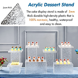 Treat Stand Set of 7 Pack/Cup Cake Tower for Kids Birthday/Baby Shower/Party, Rectangle Acrylic Cookie Stand/Serving Stands with Lid, 7 Pcs Treat Holder Kit Plastic
