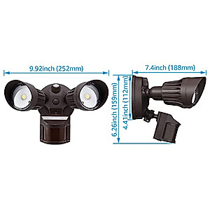 LEONLITE COB LED Security Light, Commercial Motion Sensor Flood Lights Outdoor, 3 Modes Motion Detector+Dusk to Dawn+Switch Control, 100-277V, Adjustable 2-Head, IP65, 5000K Daylight, ETL, Bronze