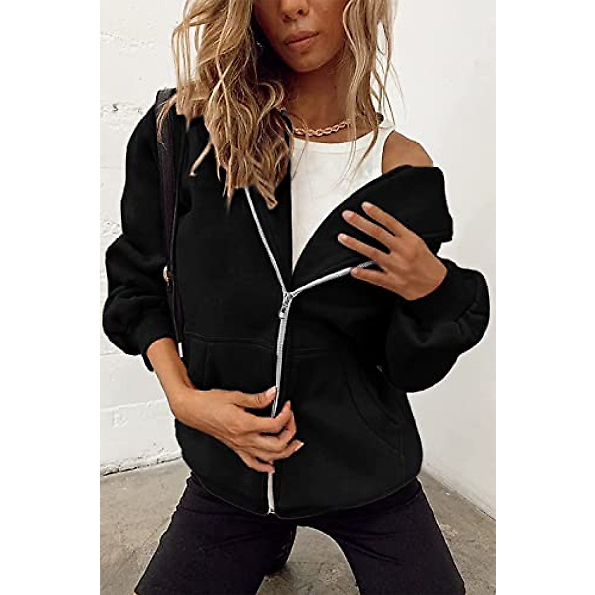 PRETTYGARDEN Women's 2023 Zip Up Y2K Hoodies Casual Long Sleeve Sweatshirts Fall Track Jackets With Pockets (Black,Small)