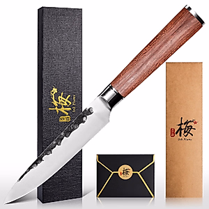 Ink Plums 5 Inch Kitchen Paring Knife,Germany High Carbon Stainless Steel Professional Knife, Ultra Sharp,Hand-forged with Brazilian Rosewood,Gift Box