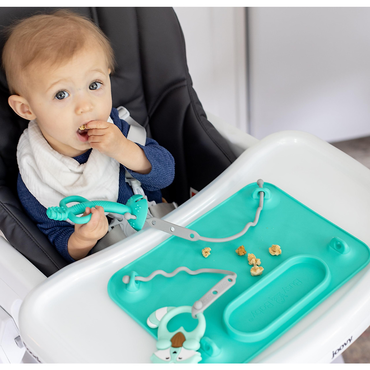 Busy Baby Teething Spoon - 2-in-1 Teether and Training Spoon for Self Feeding, Dishwasher Safe, BPA Free, Food Grade Silicone (Spearmint)