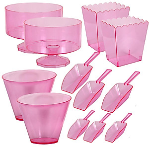 ACHED Light Pink Candy Container 2Pcs Plastic Trifle Dishes 2Pcs Scalloped Plastic Bucket 5.625x4.5x6 2Pcs Plastic Container 8x7x8.8 6Pcs Plastic Scoop 6x3x1 Sets Pack of 12 with Bonus Ankara Tote Bag