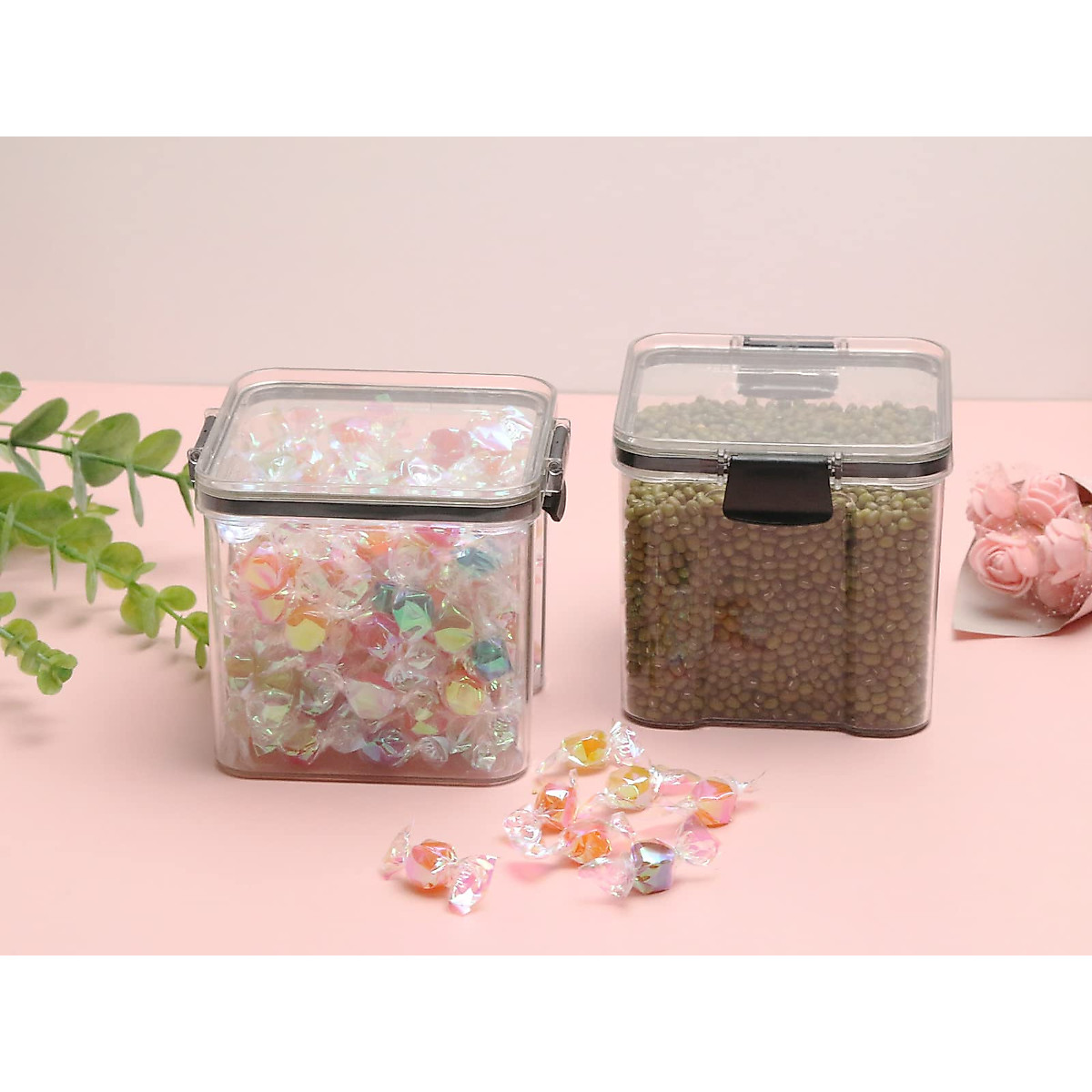 PQZKLDP 2pcs Airtight Food Storage Containers 0.7L(23.7OZ)-with Lids BPA Free Clear Plastic Kitchen and Pantry Organization Canisters for Cereal, Dry Food Flour & Sugar - Labels, Marker & Spoon Set