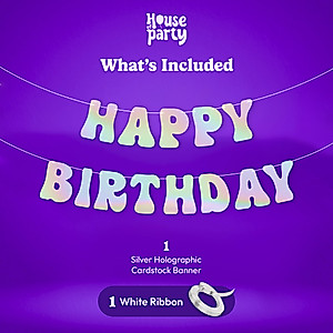 HOUSE OF PARTY Happy Birthday Banner | 6Ft Pre-Strung Iridescent Silver Happy Birthday Letters Banner Sign | Bday Hanging Backdrop Party Decorations Banner| Beautiful Birthday Door Decoration