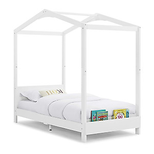 Delta Children Poppy House Wood Twin Bed, Platform Bed - No Box Spring Needed, Bianca White