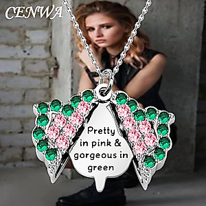 CENWA Sorority Gifts Pretty In Pink & Gorgeous in Green Zircon Leaf Open Locket Necklace Gift For Sorority Sister (Pretty in pink N)