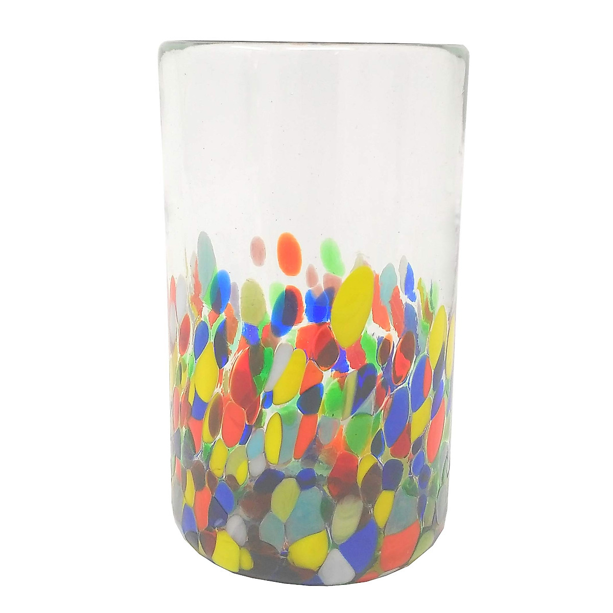 Hand Blown Mexican Drinking Glasses – Set of 6 Confetti Carmen Design Glasses (14 oz each)