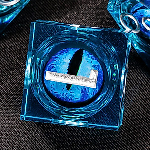 OUKELANWO Liquid Core Dragon Eye D&D Dice with Gift Box, 7 Piece Dungeons and Dragons Polyhedral DND Dice Set, Floating Blue Sharp Edge RPG D and D Role Playing Dice D20 D12 D10 D8 D6 D4