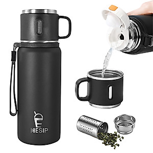 Icesip Stainless Steel Insulated Bottle, 20oz with cup Vacuum Insulated Water Bottle, Thermo for Hot Drinks/Cold Drinks,24-Hr Insulation Commute, Travel