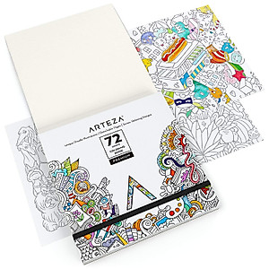 ARTEZA Adult Coloring Book, Doodle Designs, 72 Sheets, 6.4x6.4 Inches Coloring Pages, 100 lb Paper