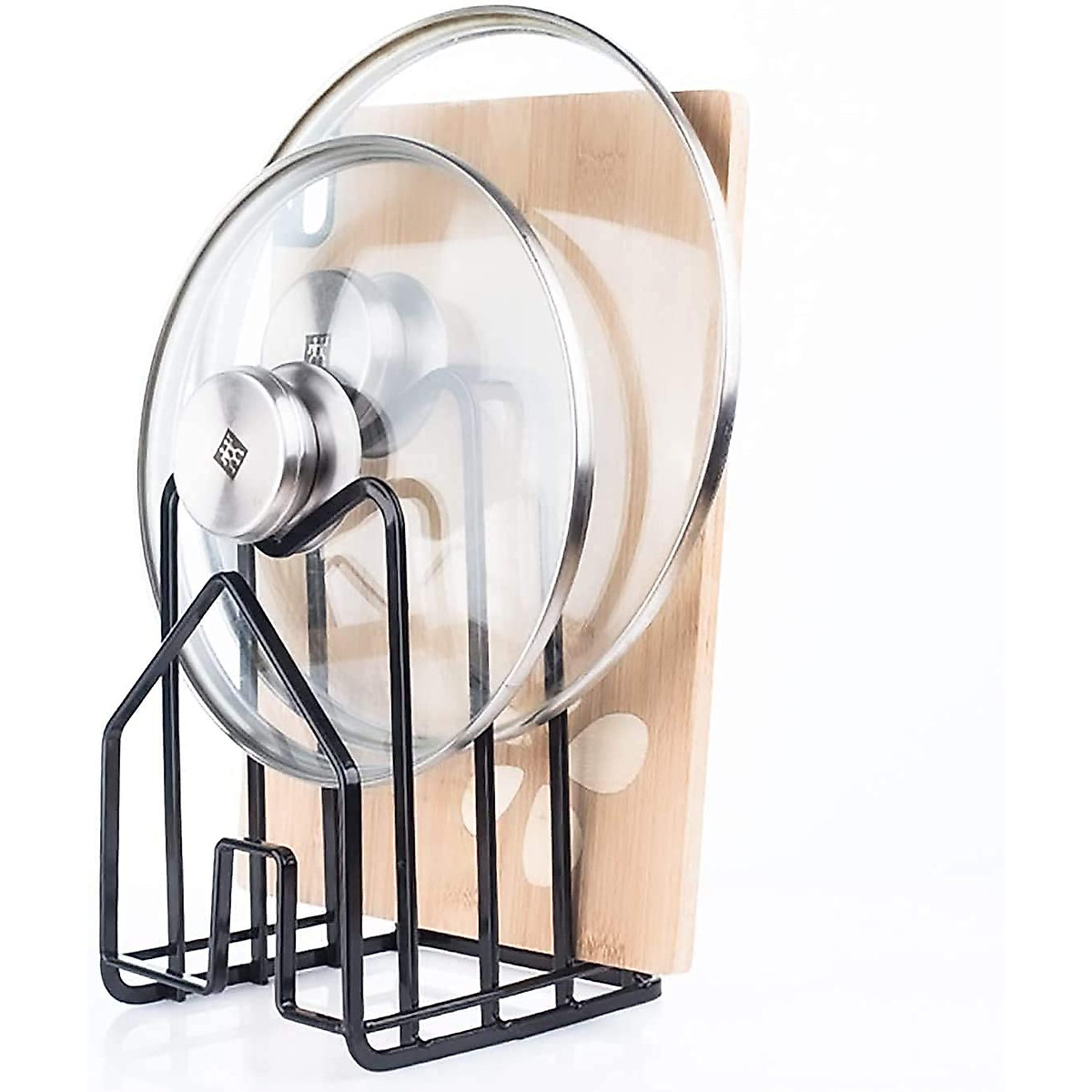 LINFIDITE Cutting Board Holder Chopping Boards Organizer Holder Kitchen Countertop Pot Pan Lids Rack Kitchenware Organizer Flat Steel 4.92 x 5.7 x 8.47 in. Black