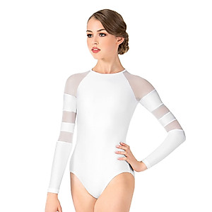Double Platinum Womens Long Sleeve Mesh Leotard Black/Black Mesh L N8847