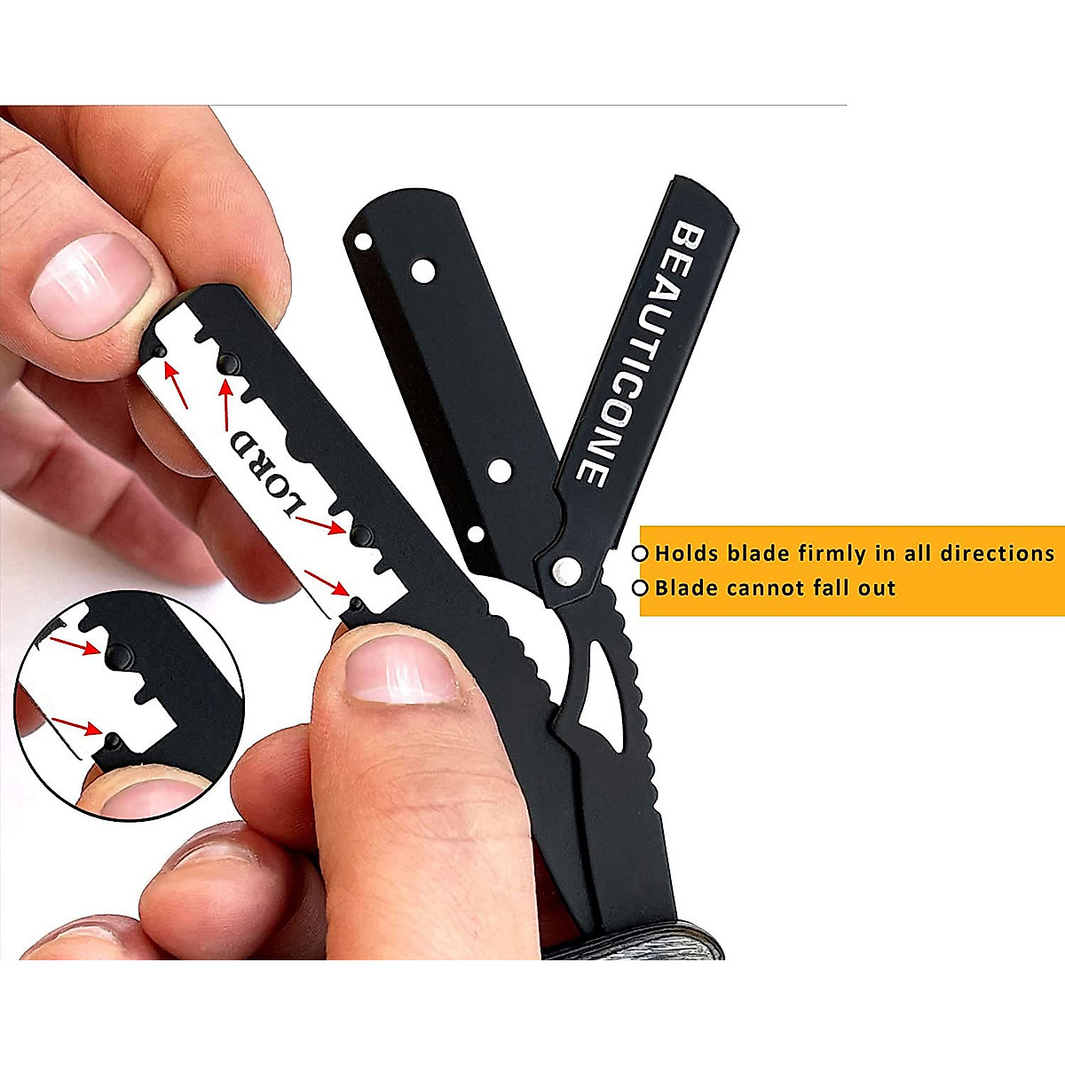 BEAUTICONE Straight Razor for Men, Professional Barber Razor with 100 Single Edge Blades, Wooden Handle