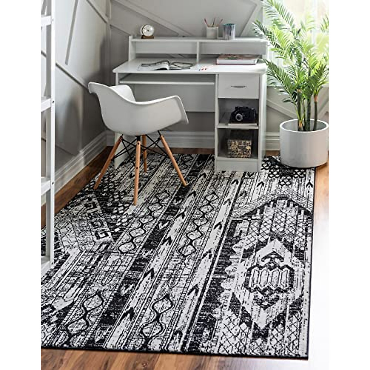 Unique Loom Portland Collection Area Rug - Orford (10' x 14' Rectangle, Black and White/Black)