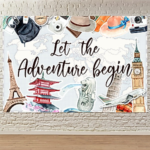 Let the Adventure Begin Backdrop Banner Decor Grey - Adventure Awaits Bon Voyage Travel Theme Party Theme Decorations for Men Women Supplies, White