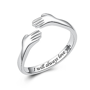 Sterling Silver Hug Rings for Women Adjustable Ring I Will Always Love You Mood Jewelry Rings Couples Promise Bands for Women Teen (I will always love you)