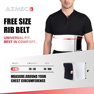 Azmec Rib Belt, 6" Elastic/Foam Chest Panel Universally Adjustable for Men, Rib Cage Protector, Wrap for Sore or Bruised Ribs, Support Sternum Injuries, Muscle Pain and Strain (Fits 26”- 50” Chest)