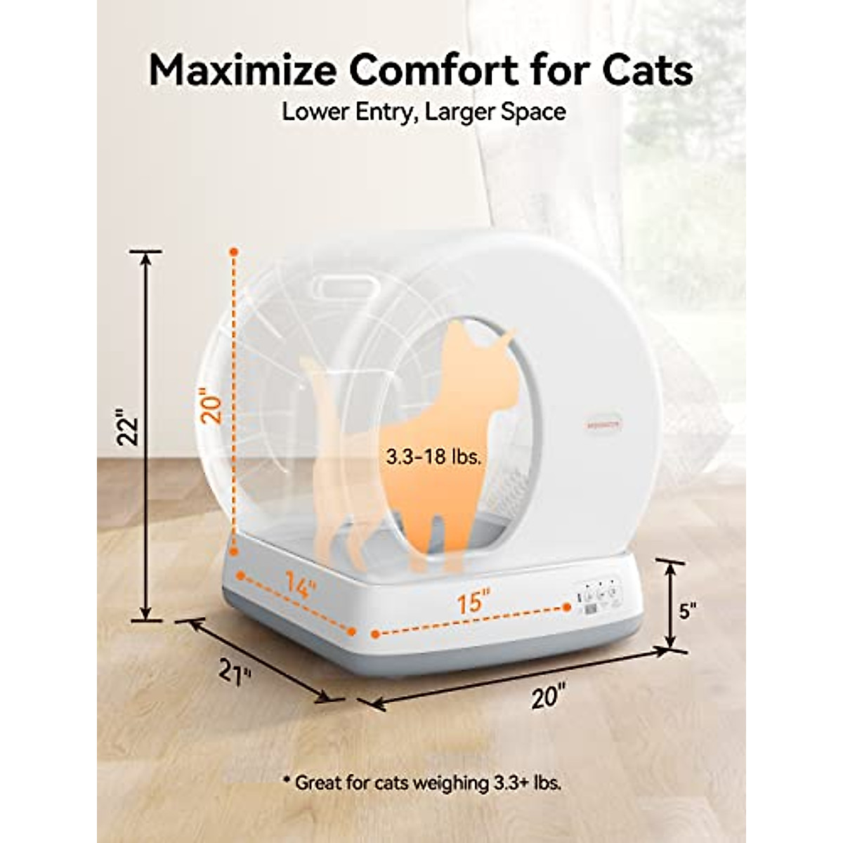 MeoWant Self-Cleaning Cat Litter Box, Integrated Safety Protection Automatic Cat Litter Box for Multi Cats, Extra Large/Odor Isolation/APP Control Smart Cat Litter Box with Mat & Liner
