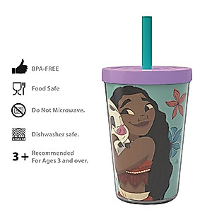 Zak Designs 13oz Disney Moana Movie Double Wall Tumbler with Lid and Straw, Made of Break-Resistant Plastic (13oz, Non BPA)