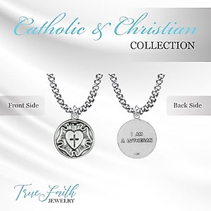 TrueFaithJewelry Sterling Silver Luther's Rose Lutheran Cross Necklace Pendant Medal, 11/16 Inch