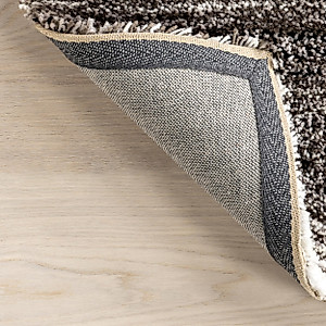 nuLOOM Drey Striped Shag Area Rug - 6x9 Shag Area Rug Casual Gray Multi/Brown Rugs for Living Room Bedroom Dining Room Nursery