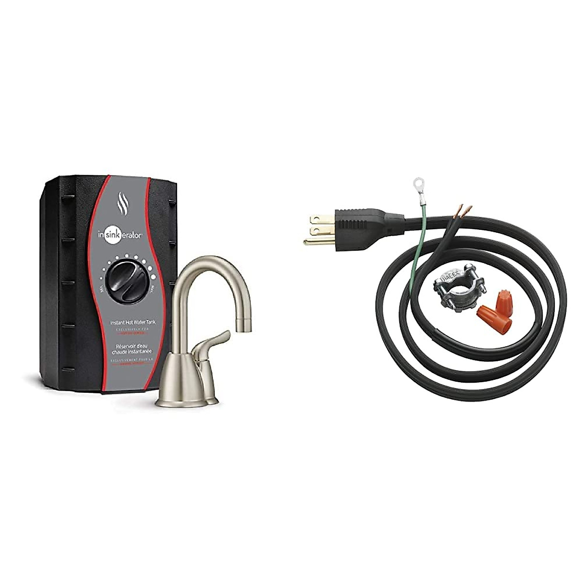 InSinkErator HOT150, one size, Satin Nickel & Garbage Disposal Power Cord Kit, CRD-00, Black, Pack of 1