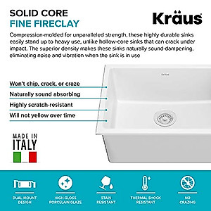 KRAUS Turino™ 24” Drop-In Undermount Fireclay Single Bowl Kitchen Sink with Thick Mounting Deck in Gloss White, KFD1-24GWH