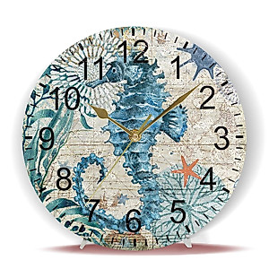 Wamika Wall Clock Ocean, Silent Non-Ticking, 10 Inch Battery Operated Quartz Analog Clock, Nautical Blue Map Sea Life Design, Easy to Read, Ideal for Home, Office, School