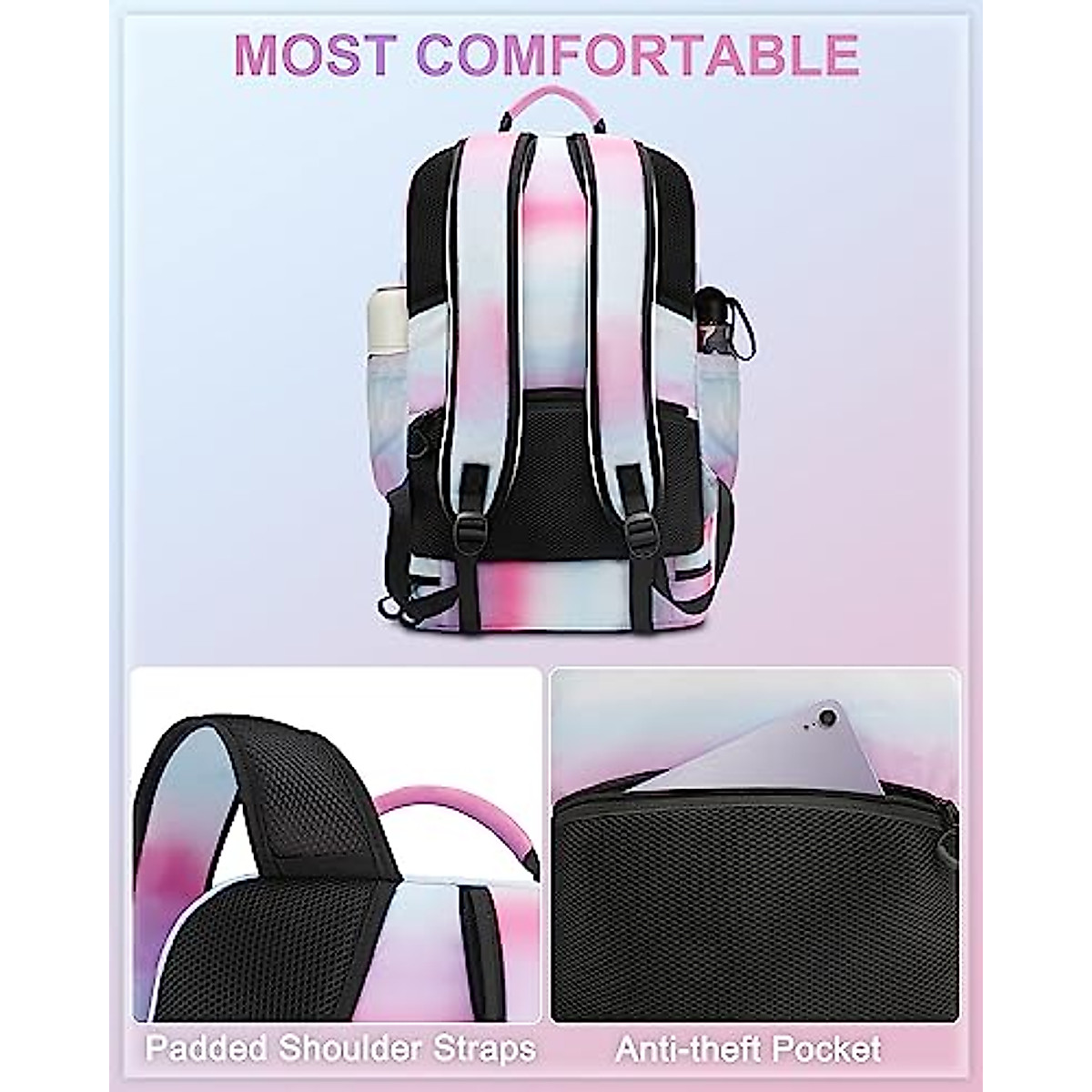 MATEIN Backpack with Lunch Compartment, Durable Insulated Cooler Lunch Bag for Women Nurse Teacher, 17 inch Laptop Backpack for Work Office Meal Prep Large Travel Daypack for Camping Picnic,Tie dye