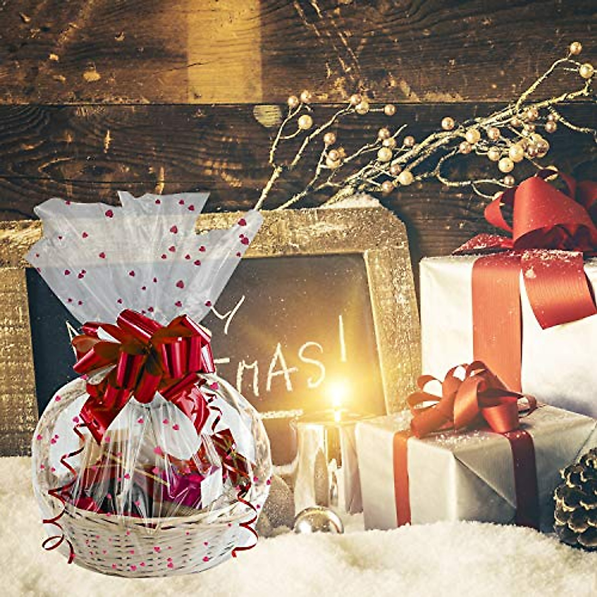 Clear Basket Bags, 10Pack 22x32 Inches Large Cellophane Bags Clear Printed Cellophane Wrap for Gift Baskets,Presents, Weddings, Bridal/Baby Showers and More