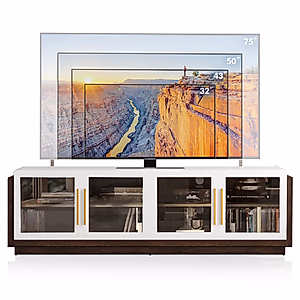 BELLEZE 70" TV Stand for TVs up to 75", Modern TV Cabinet & Entertainment Center with Shelves, Wood Storage Cabinet for Living Room or Bedroom - Brixston (White)