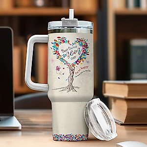 99OWL Bonus Mom Colorful Tree, Tumbler 40 Oz With Handle Lid And Straw, Mom Gifts, Flower Simple Straws Butterfly Modern Tumblers Mothers Heart Handle For Cup Women Cups