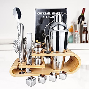 Mixology Bartender Kit, SuperCook Cocktail Shaker Set, Bar Accessories for The Home Bar Set, 25 OZ Martini Shaker, Drink shakers Cocktail with Bamboo Stand, Alcohol Mixer Shaker Set Gifts for him
