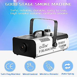 Fog Machine 1500 Watt with 2 Sets of Controllers, Professional Stage Smoke Machine for DJ Halloween Parties Wedding Christmas
