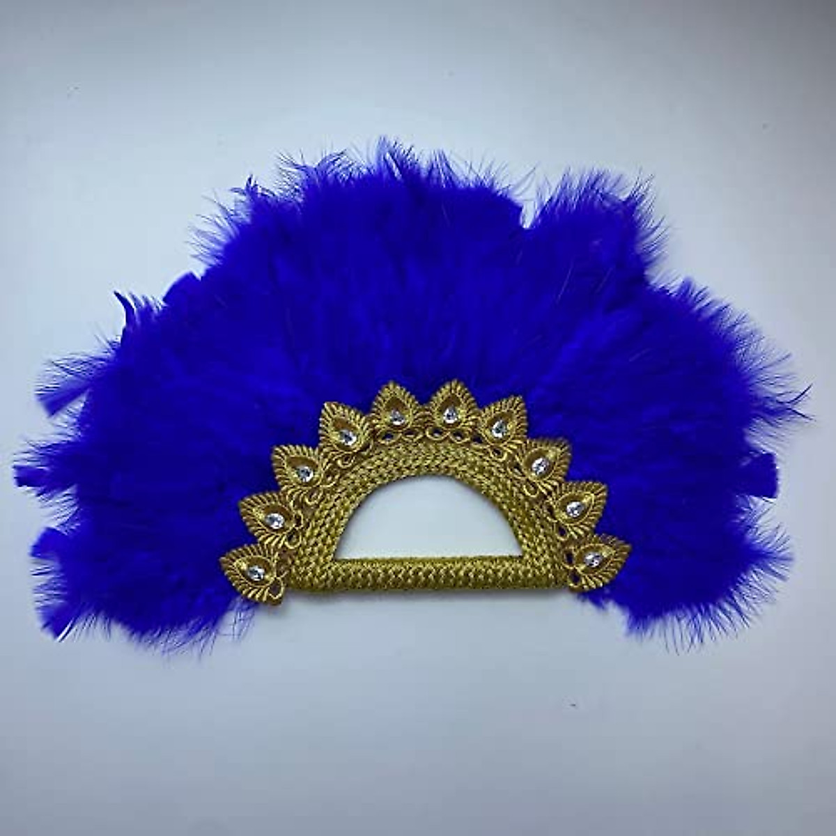 Msbfea Big Size Design African Blue Feather Fan Ladies Wedding Feather Fan for Bride Double Side Feather Nigerian Stones Dance - 32CMX55CM Color 50