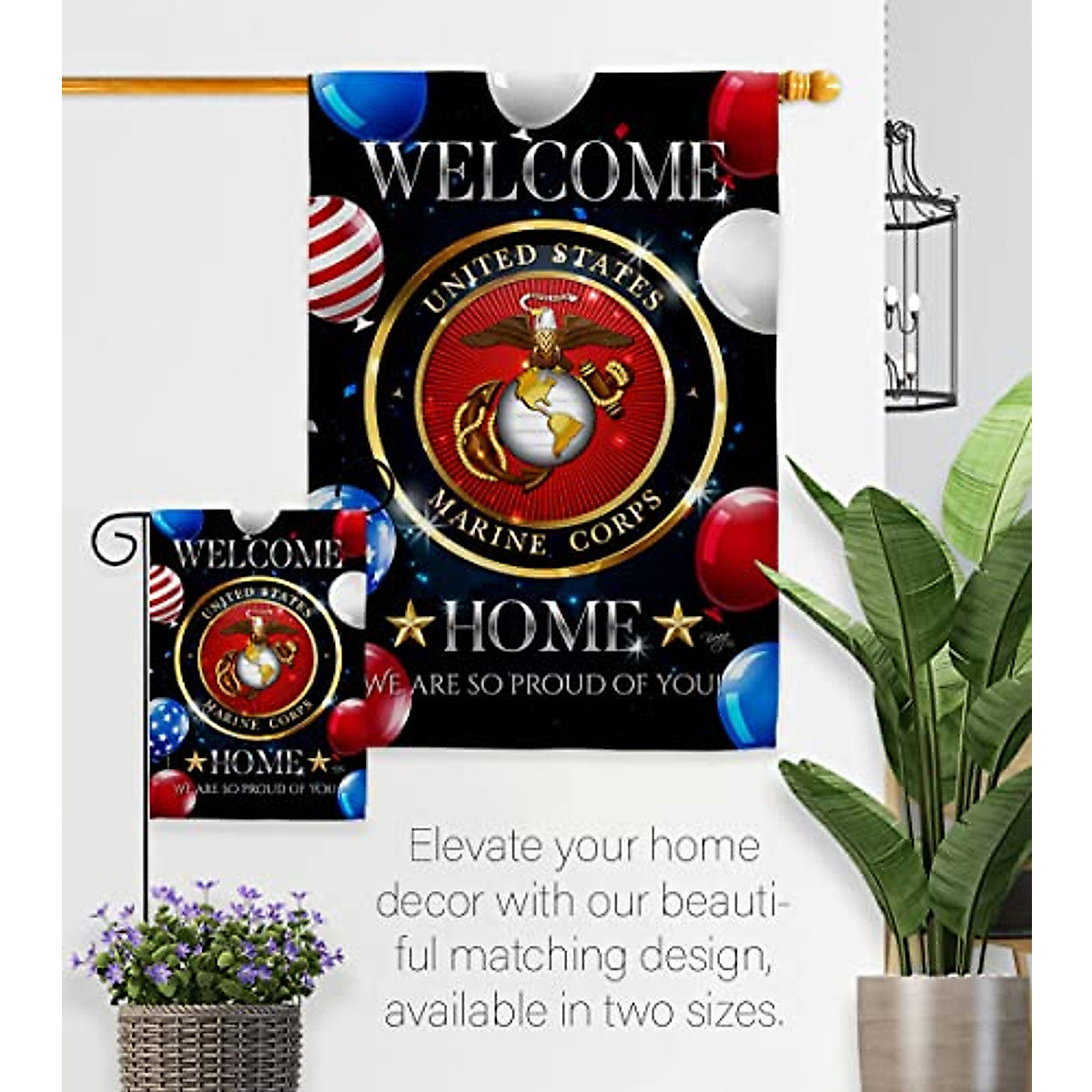 Welcome Home Marine Corp House Flag - Pack Armed Forces Corps USMC Semper Fi United State American Military Veteran Retire Official USA Applique - Banner Small Garden Yard Gift Double-Sided 28 X 40