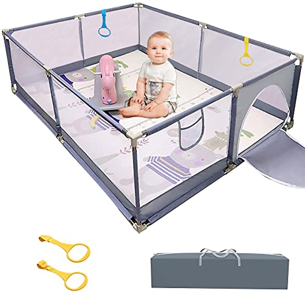 YUNGU Baby Playpen , Playpens Babies , Infant Playard Gates ,Indoor & Outdoor Kids Activity Center,Sturdy Baby Fence Play Area Babies, Toddlers, Infants (70.8778.7425.59inch), 70.87*78.74*25.59 Inch