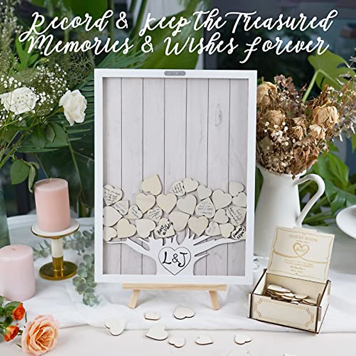 Wedding Guest Book Alternative Heart Drop Box, 16" * 12" White Wooden Rustic Display Shadow Picture Frame for Reception, Farmhouse Decoration Sign In Dropbox for Anniversary Baby Shower Birthday Party