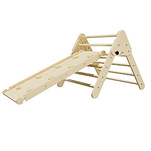 Benarita Pikler Triangle Set 2 in 1, Folding Wooden Triangle Climber with Ramp, Indoor Climbing Toys for Toddlers, Montessori Climbing Toys for Kids Gym Playground