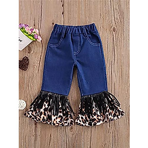 YEAHDOR Toddler Baby Bell Bottoms Baby Girls Ruffle Leggings Flare Skinny Denim Jeans Pants Dark Blue 18-24 Months