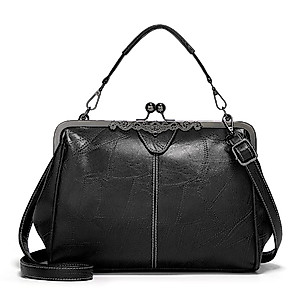 ROUROU Retro Hollow Handbag for Women PU Leather Shoulder Bag Evening Clutch Bag Kiss Lock Closure Crossbody Bag Purse