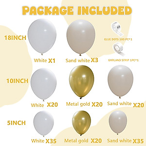 White Sand Gold Balloons Garland Arch Kit,159PCS White Nude Balloons with Metallic Chrome Gold Latex Balloons for Boho Wedding Baby Bridal Shower Engagement Anniversary Birthday Decorations Backdrop
